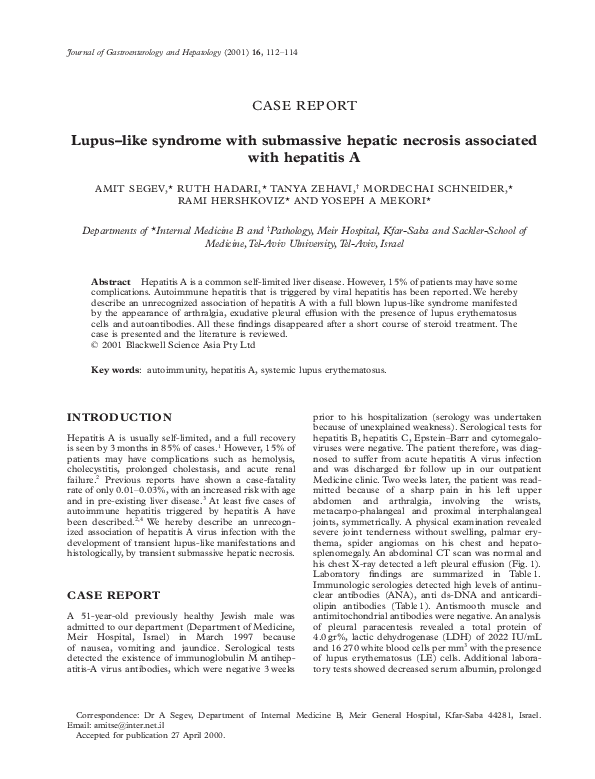 (PDF) Lupus-like syndrome with submassive hepatic necrosis associated ...
