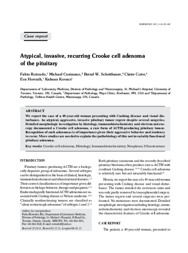 (PDF) Atypical, invasive, recurring Crooke cell adenoma of the pituitary