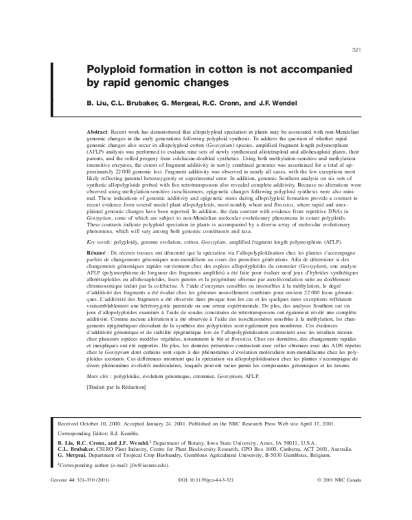 (PDF) Polyploid formation in cotton is not accompanied by rapid genomic ...