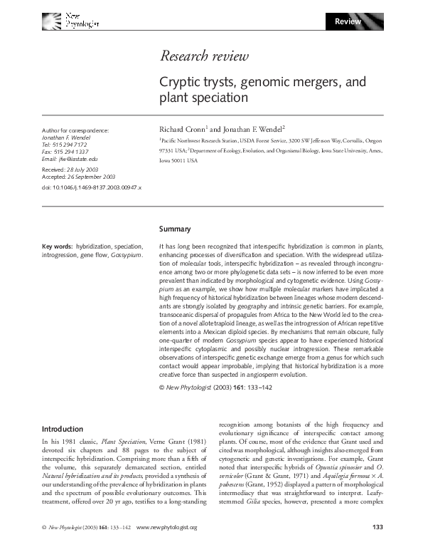 (PDF) Cryptic trysts, genomic mergers, and plant speciation