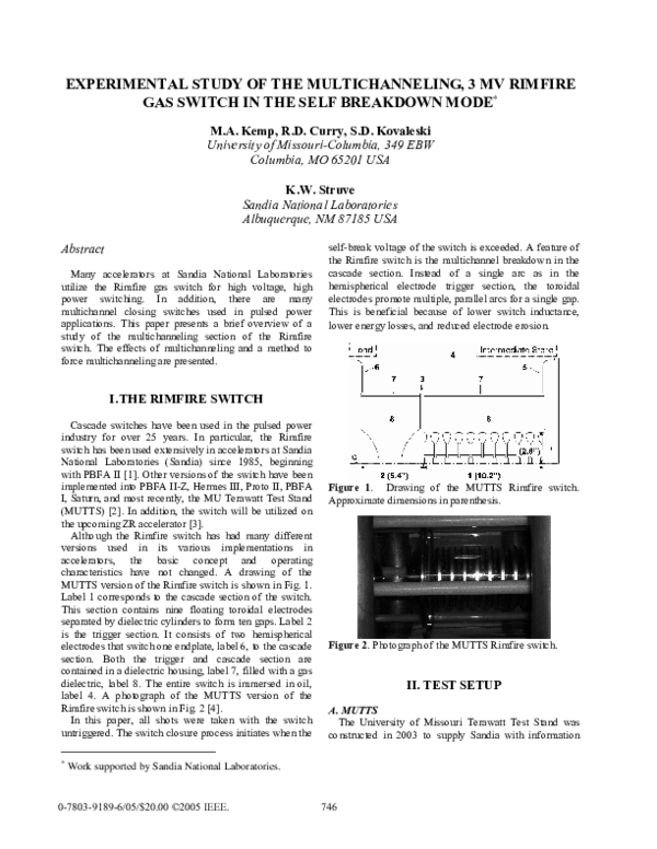 (PDF) Experimental study of the multichanneling, 3 MV Rimfire gas switch in the self breakdown mode