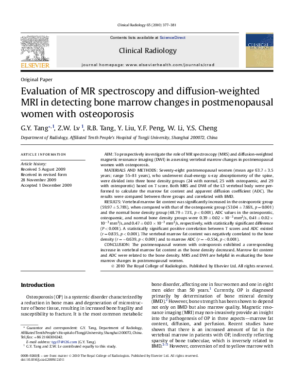 (PDF) Evaluation of MR spectroscopy and diffusion-weighted MRI in detecting bone marrow changes ...