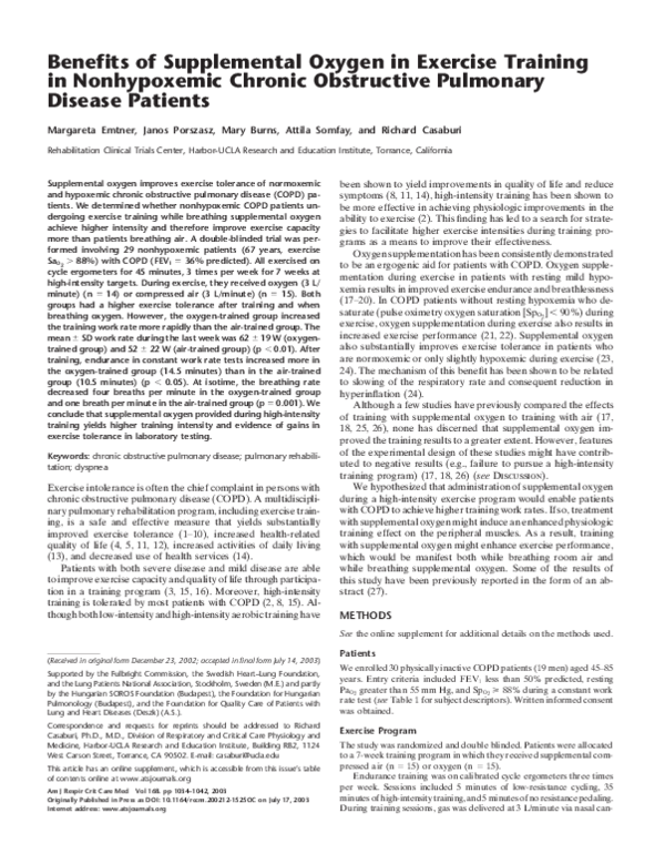 (PDF) Benefits of Supplemental Oxygen in Exercise Training in ...