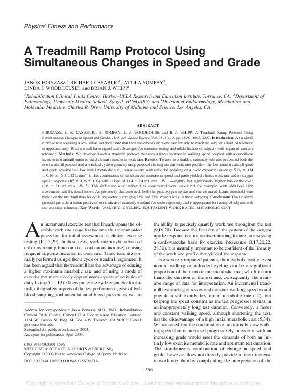 (PDF) A treadmill ramp protocol using simultaneous changes in speed and ...
