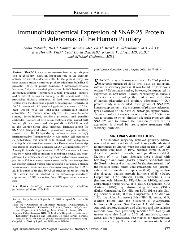 (PDF) Immunohistochemical Expression of SNAP-25 Protein in Adenomas of ...