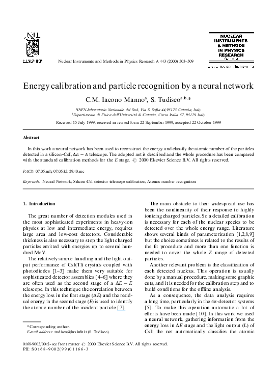 (PDF) Energy calibration and particle recognition by a neural network | Marcello Iacono-Manno ...