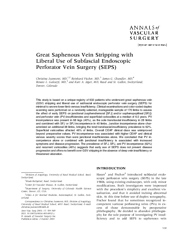 (PDF) Great saphenous vein stripping with liberal use of subfascial ...