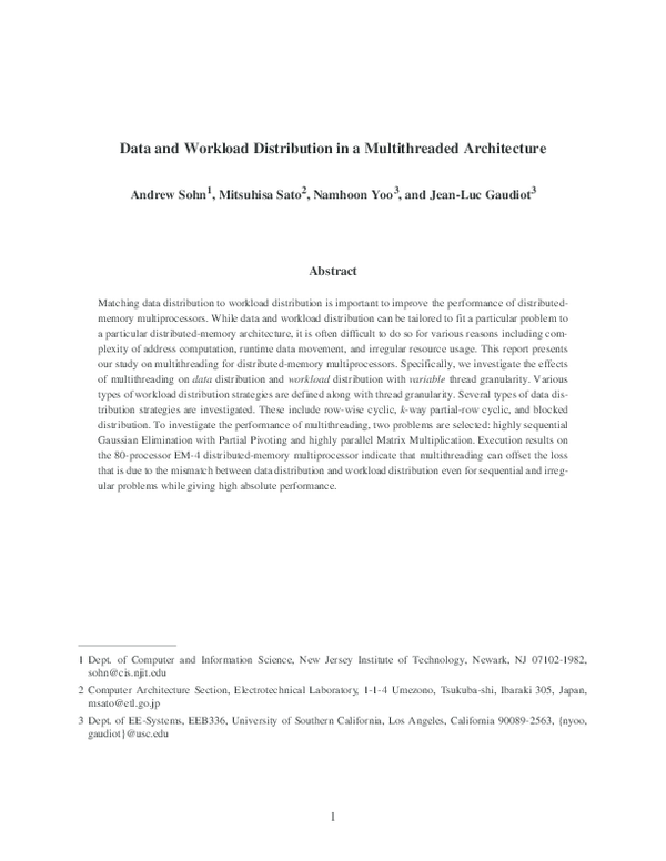 Pdf Data And Workload Distribution In A Multithreaded Architecture 2620