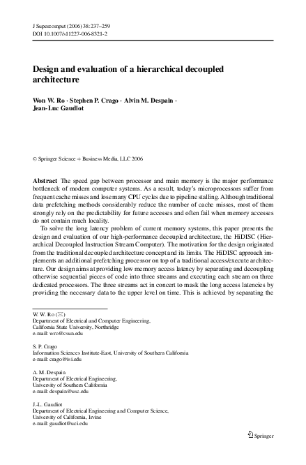 (PDF) Design and evaluation of a hierarchical decoupled architecture | Jean-luc Gaudiot ...