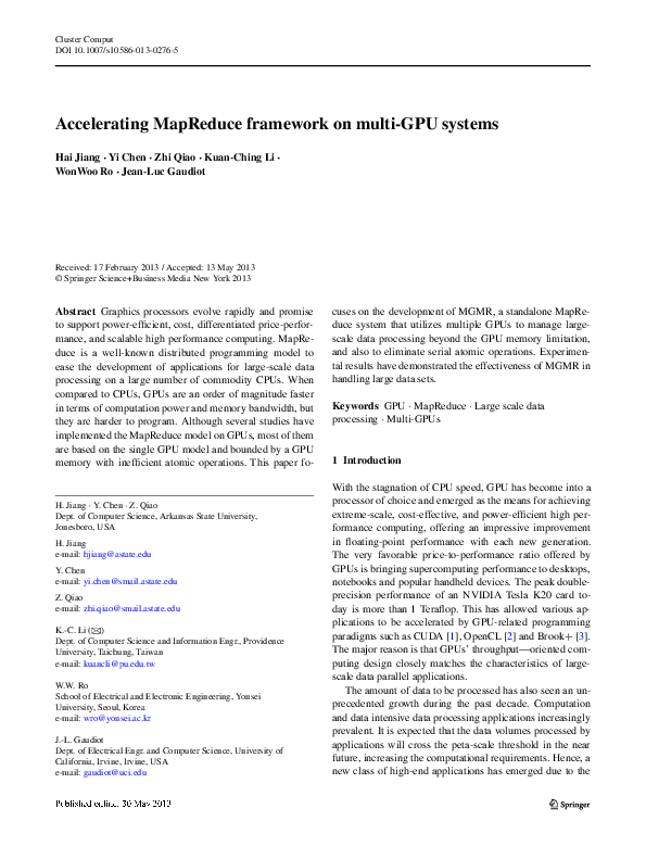 Pdf Accelerating Mapreduce Framework On Multi Gpu Systems
