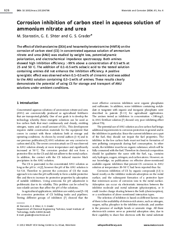 (PDF) Corrosion inhibition of carbon steel in aqueous solution of ...