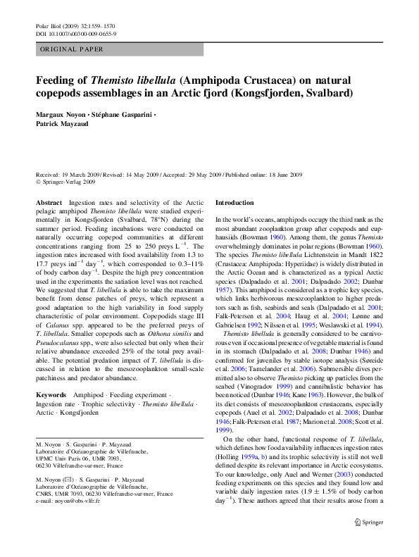 (PDF) Feeding of Themisto libellula (Amphipoda Crustacea) on natural ...