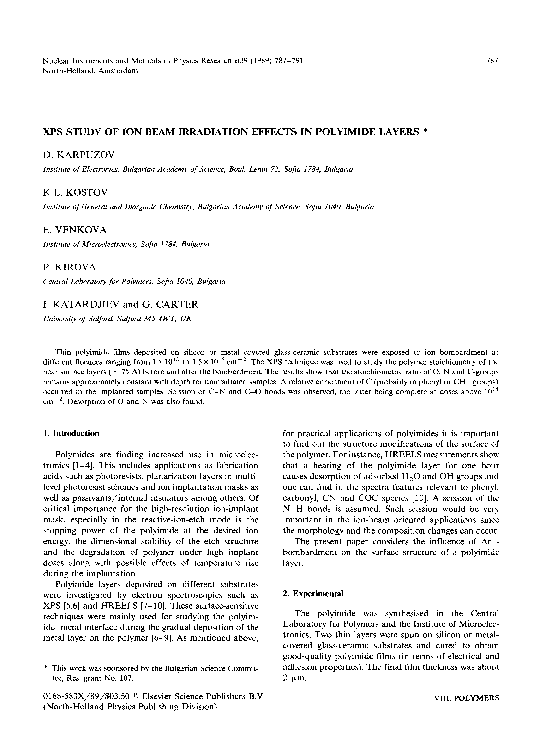 (PDF) XPS study of ion beam irradiation effects in polyimide layers