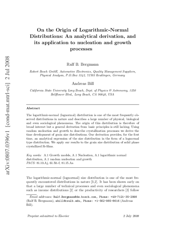 (PDF) On the origin of logarithmic-normal distributions: An analytical ...
