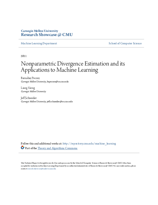 (PDF) Nonparametric Divergence Estimation and its Applications to ...