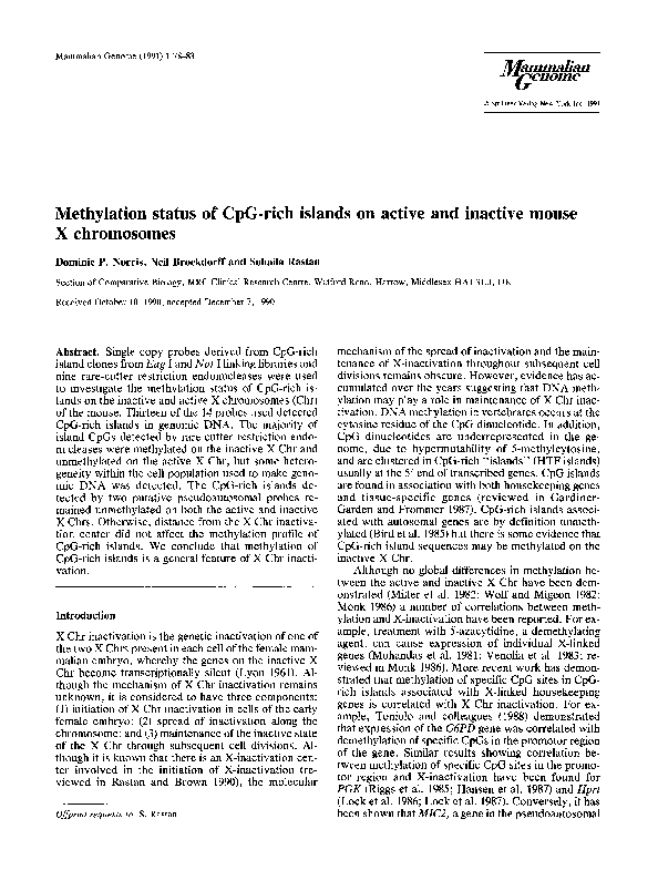 (PDF) Methylation status of CpG-rich islands on active and inactive ...