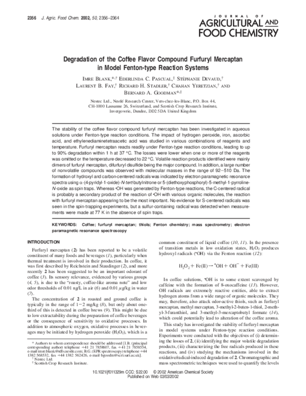 (PDF) Degradation of the Coffee Flavor Compound Furfuryl Mercaptan in ...