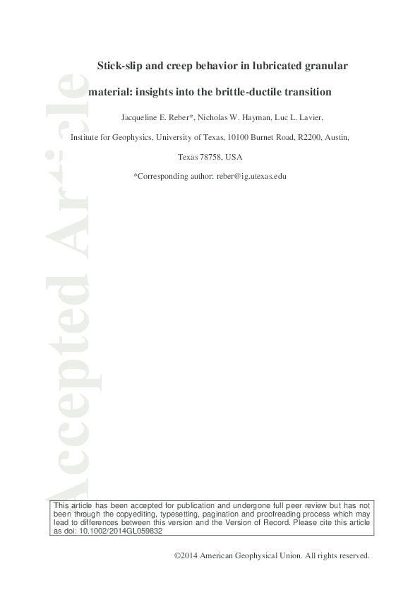 (PDF) Stick-slip and creep behavior in lubricated granular material: Insights into the brittle ...