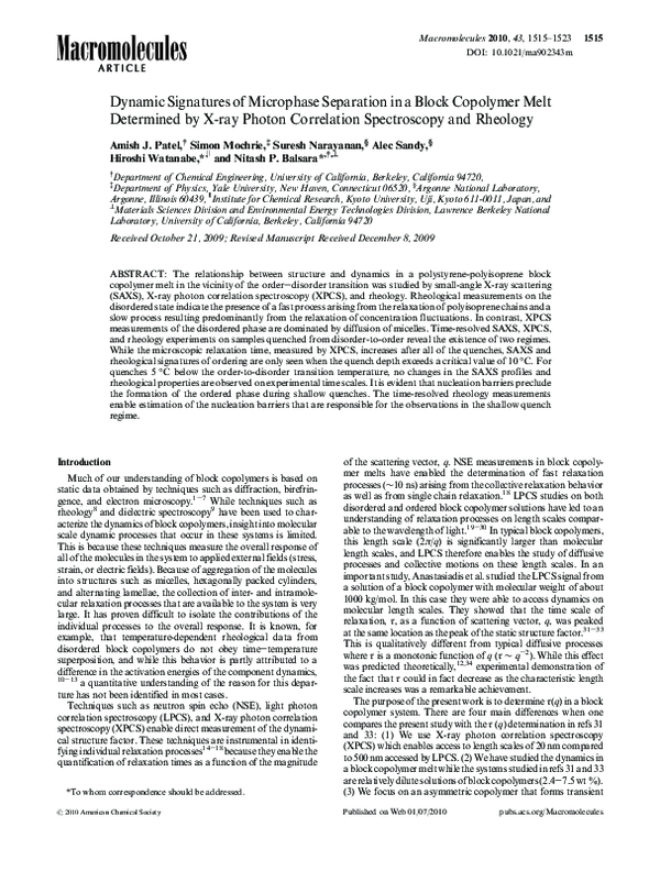 (PDF) Dynamic Signatures of Microphase Separation in a Block Copolymer ...