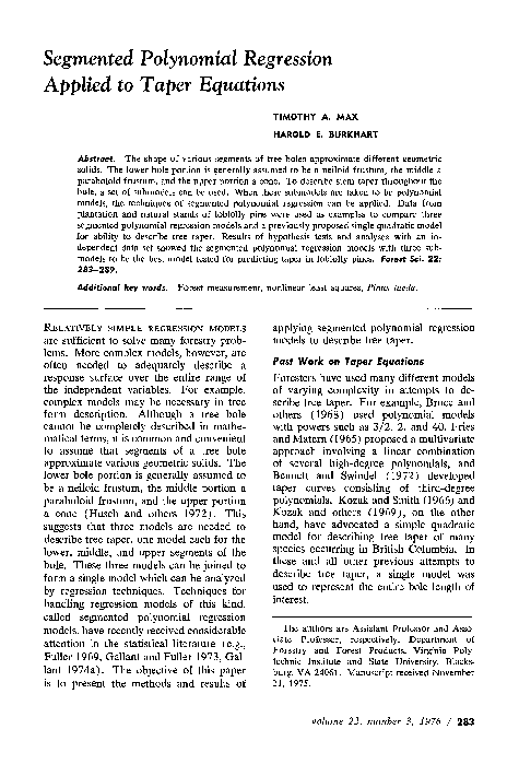 (PDF) Segmented Polynomial Regression Applied to Taper Equations