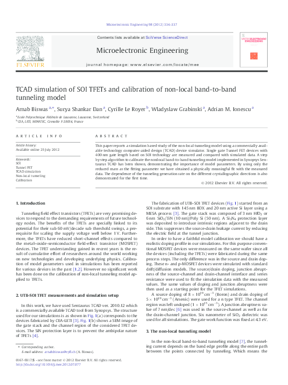 (PDF) TCAD simulation of SOI TFETs and calibration of non-local band-to-band tunneling model