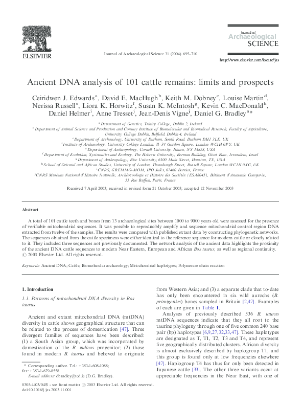 (PDF) Ancient DNA analysis of 101 cattle remains: limits and prospects ...
