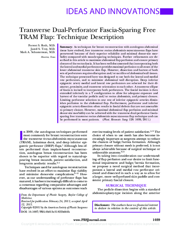 (PDF) Transverse Dual-Perforator Fascia-Sparing Free TRAM Flap