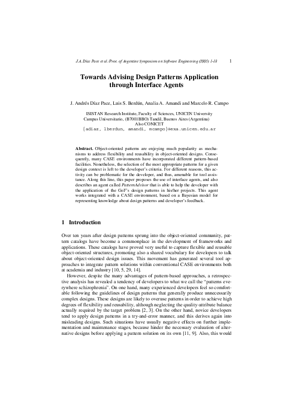 (PDF) Towards Advising Design Patterns Application through Interface Agents