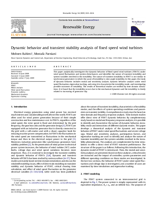 (PDF) Dynamic behavior and transient stability analysis of fixed speed ...