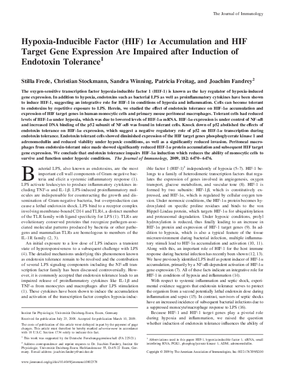 (PDF) Hypoxia-Inducible Factor (HIF) 1 Accumulation and HIF Target Gene Expression Are Impaired ...