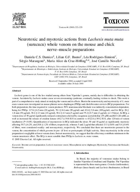 (PDF) Neurotoxic and myotoxic actions from Lachesis muta muta (surucucu ...