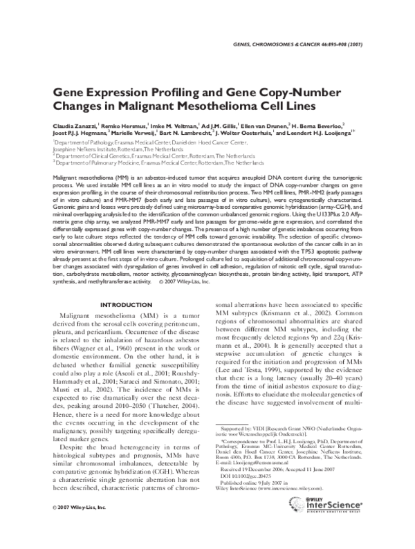 (PDF) Gene expression profiling and gene copy-number changes in ...