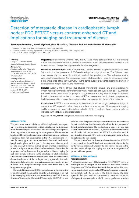(PDF) Detection of Metastatic Disease in Cardiophrenic Lymph Nodes: FDG ...