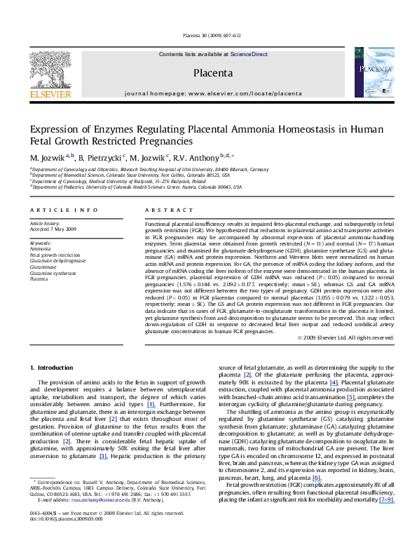 (PDF) Expression of enzymes regulating placental ammonia homeostasis in ...