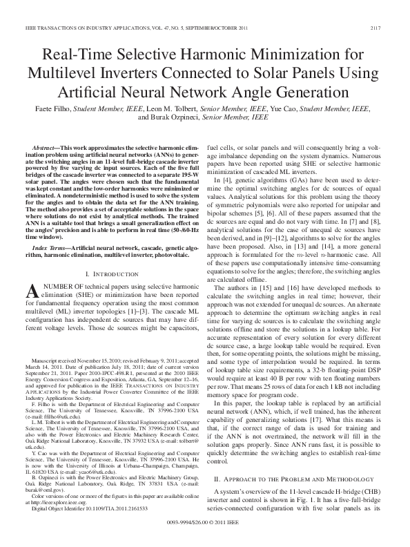 (PDF) Real-Time Selective Harmonic Minimization for Multilevel Inverters Connected to Solar ...