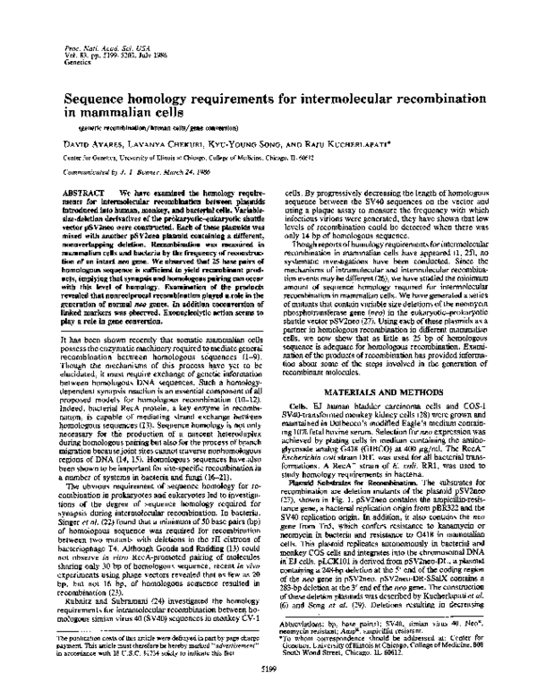 (PDF) Sequence homology requirements for intermolecular recombination ...