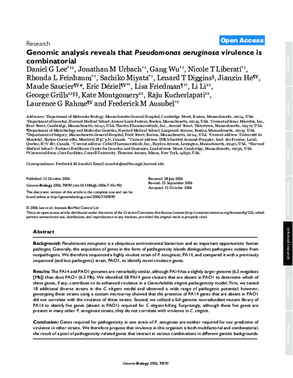 (PDF) Genomic analysis reveals that Pseudomonas aeruginosa virulence is combinatorial