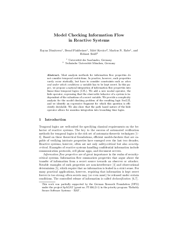 (PDF) Model Checking Information Flow in Reactive Systems