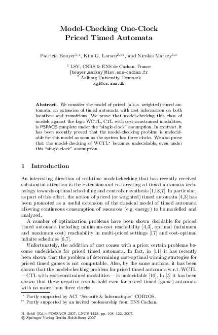 (PDF) Model Checking One-clock Priced Timed Automata