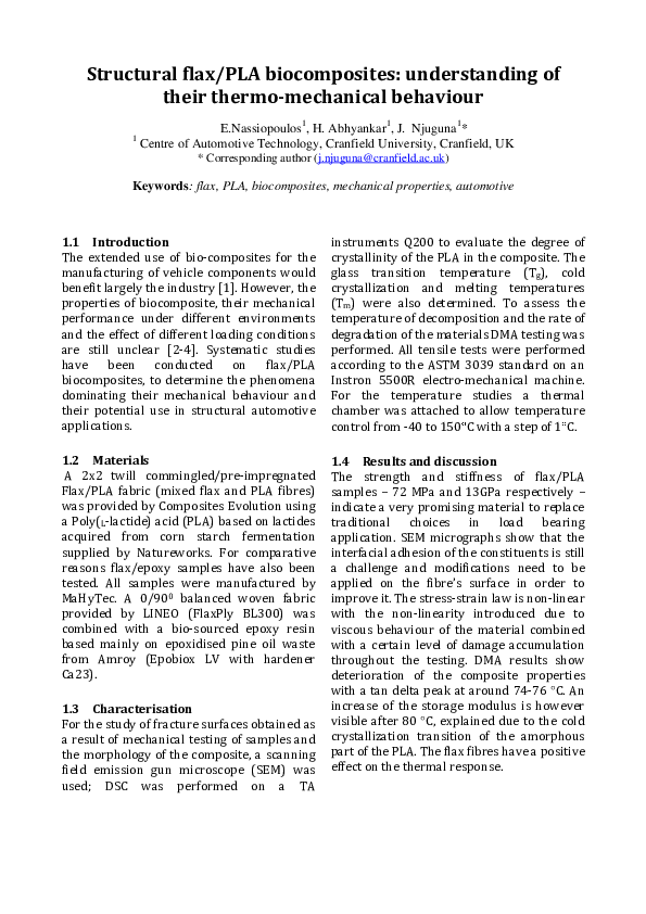 (PDF) Structural flax/PLA biocomposites: understanding of their thermo ...
