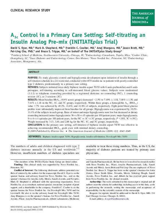 (PDF) A1c Control in a Primary Care Setting: Self-titrating an Insulin ...