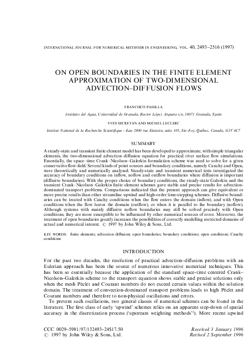 Pdf On Open Boundaries In The Finite Element Approximation Of Two