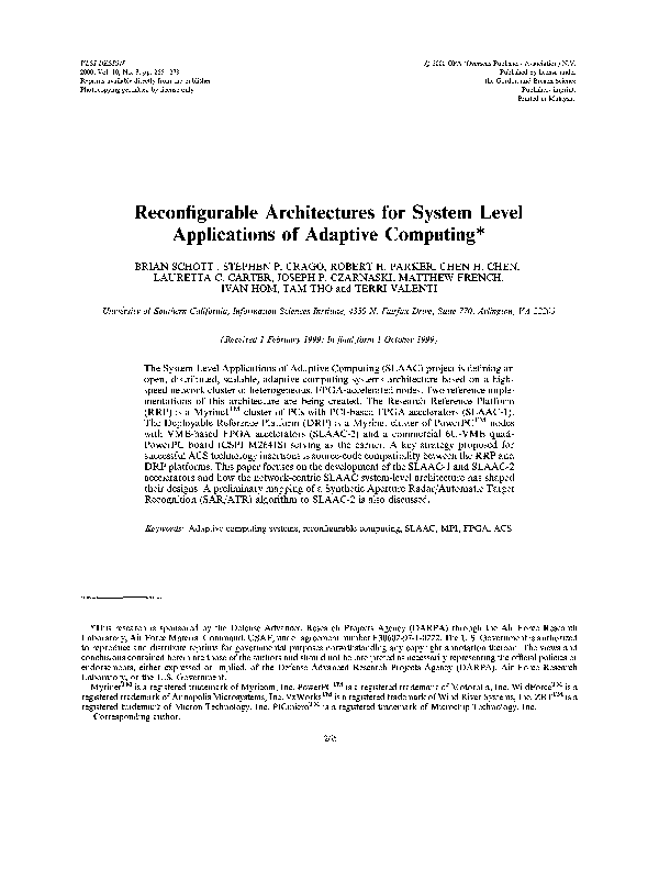 (PDF) Reconfigurable Architectures for System Level Applications of Adaptive Computing