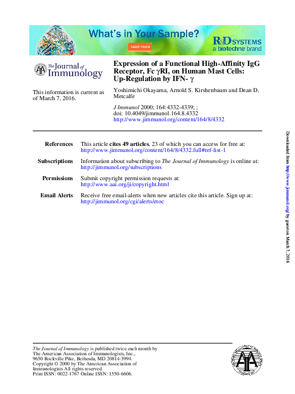 (PDF) Expression of a Functional High-Affinity IgG Receptor, Fc RI, on ...
