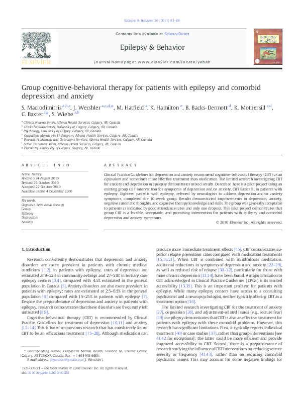 (PDF) Group cognitive-behavioral therapy for patients with epilepsy and comorbid depression and ...