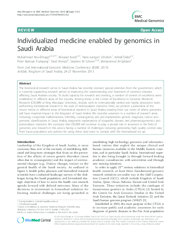 (PDF) Individualized medicine enabled by genomics in Saudi Arabia