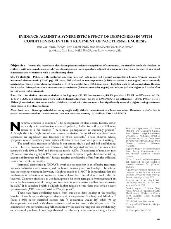 (PDF) A controlled comparison of two treatments for nocturnal enuresis ...