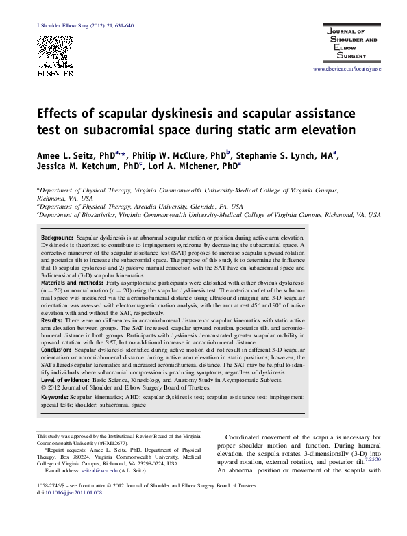 (PDF) Effects of scapular dyskinesis and scapular assistance test on ...