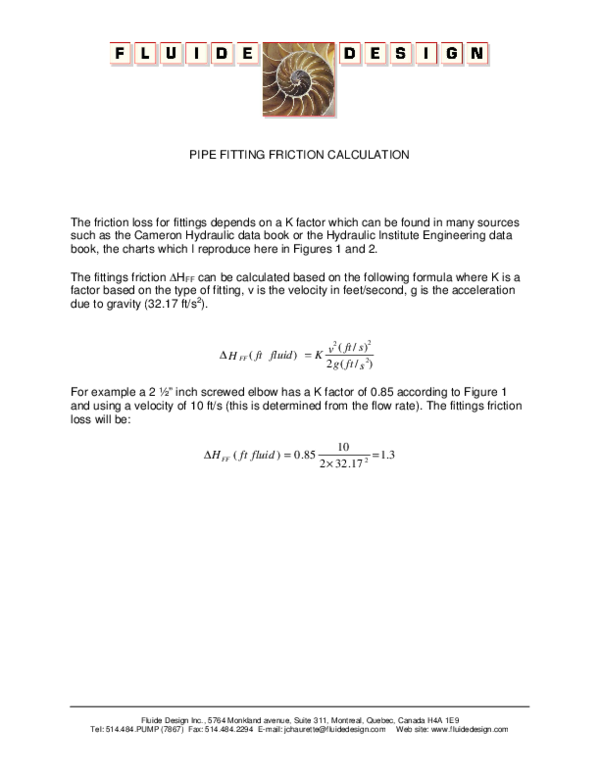 (PDF) PIPE FITTING FRICTION CALCULATION