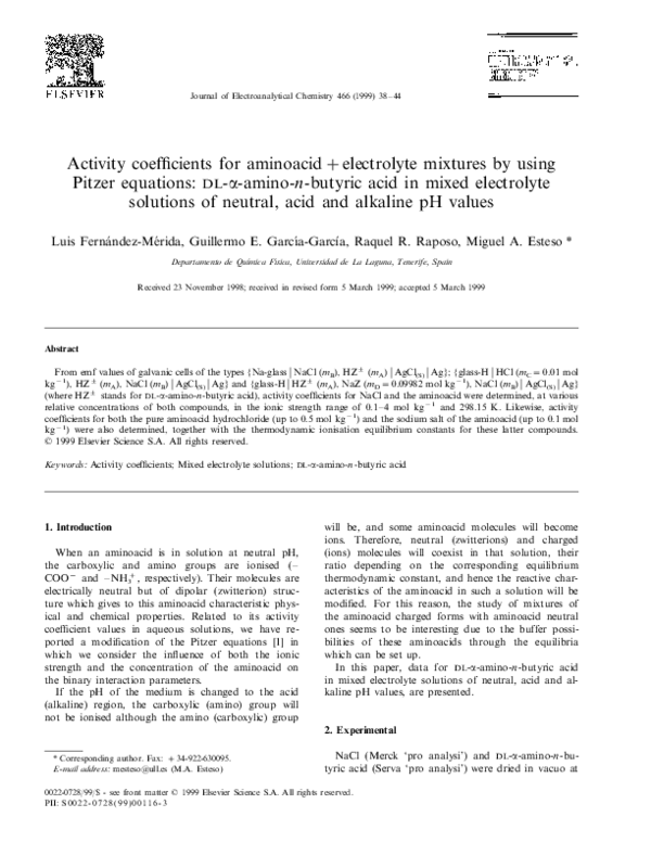(PDF) Activity coefficients for aminoacid+electrolyte mixtures by using ...